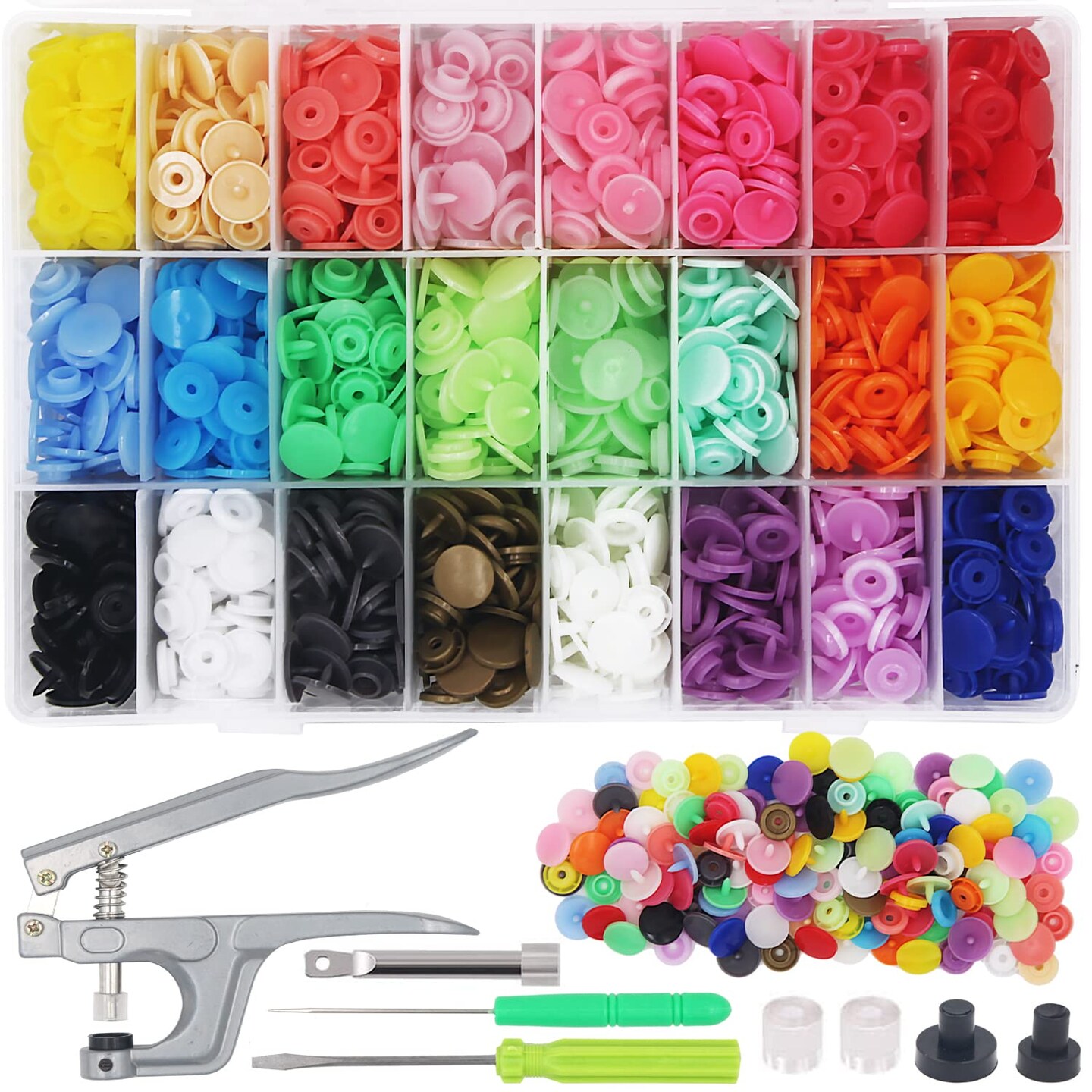 1440Pcs Plastic Snap Buttons No-Sew Snap Fasteners T5 Snaps with Snaps ...