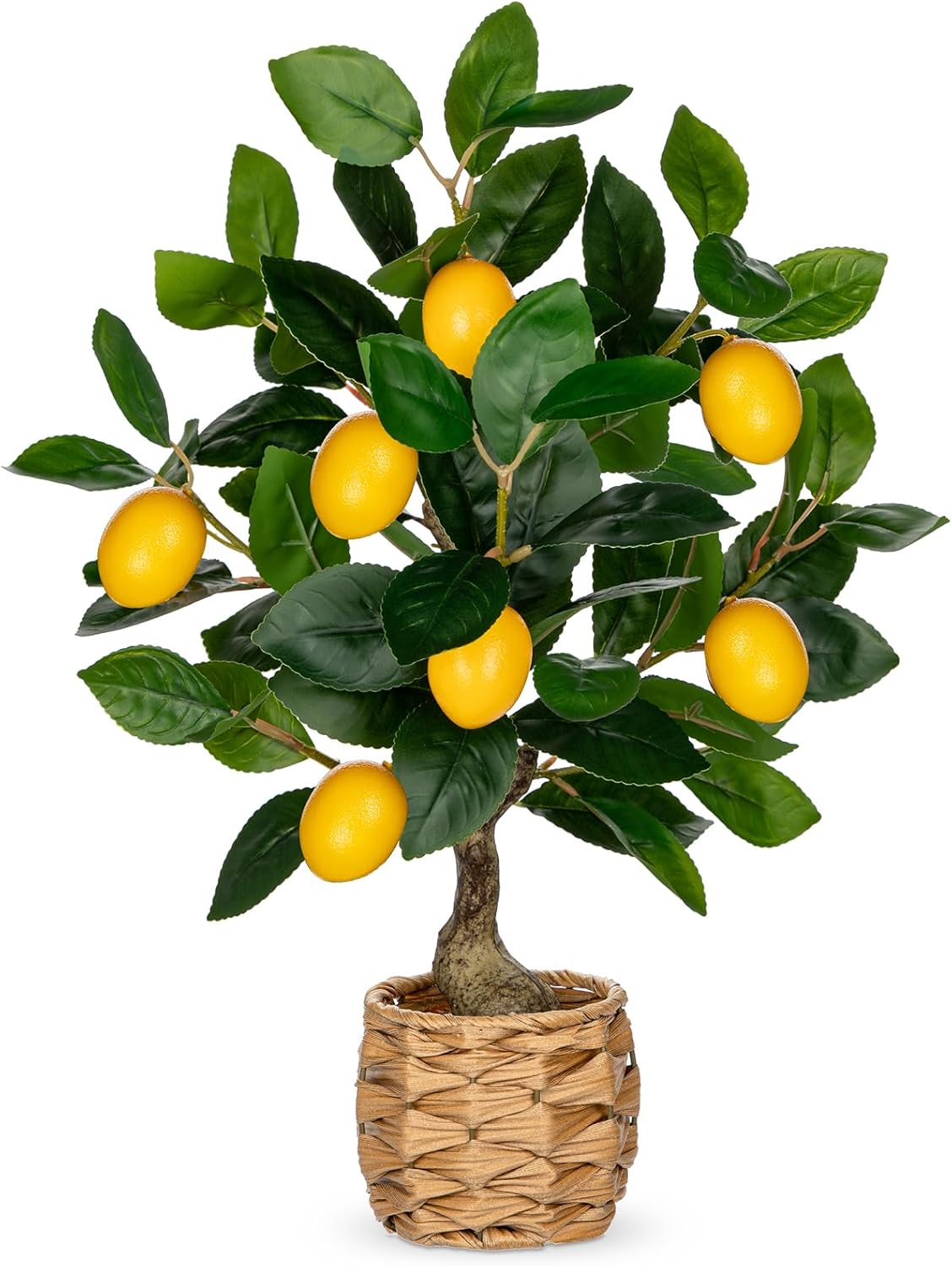 17.3" Artificial Lemon Tree in Woven Pot, Small Faux Citrus Plant with ...