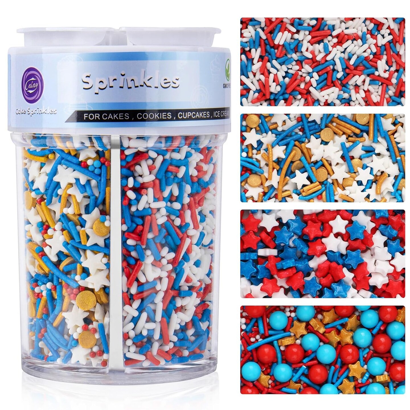 4th of July Sprinkles for Cake Decorating, Patriotic Gold Red White and ...