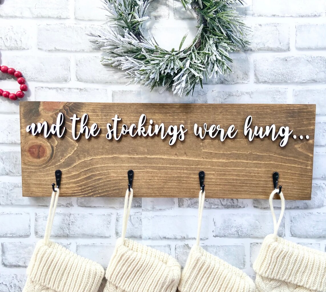 And the stockings were hung, Stocking hanger, Wooden stocking sign with ...