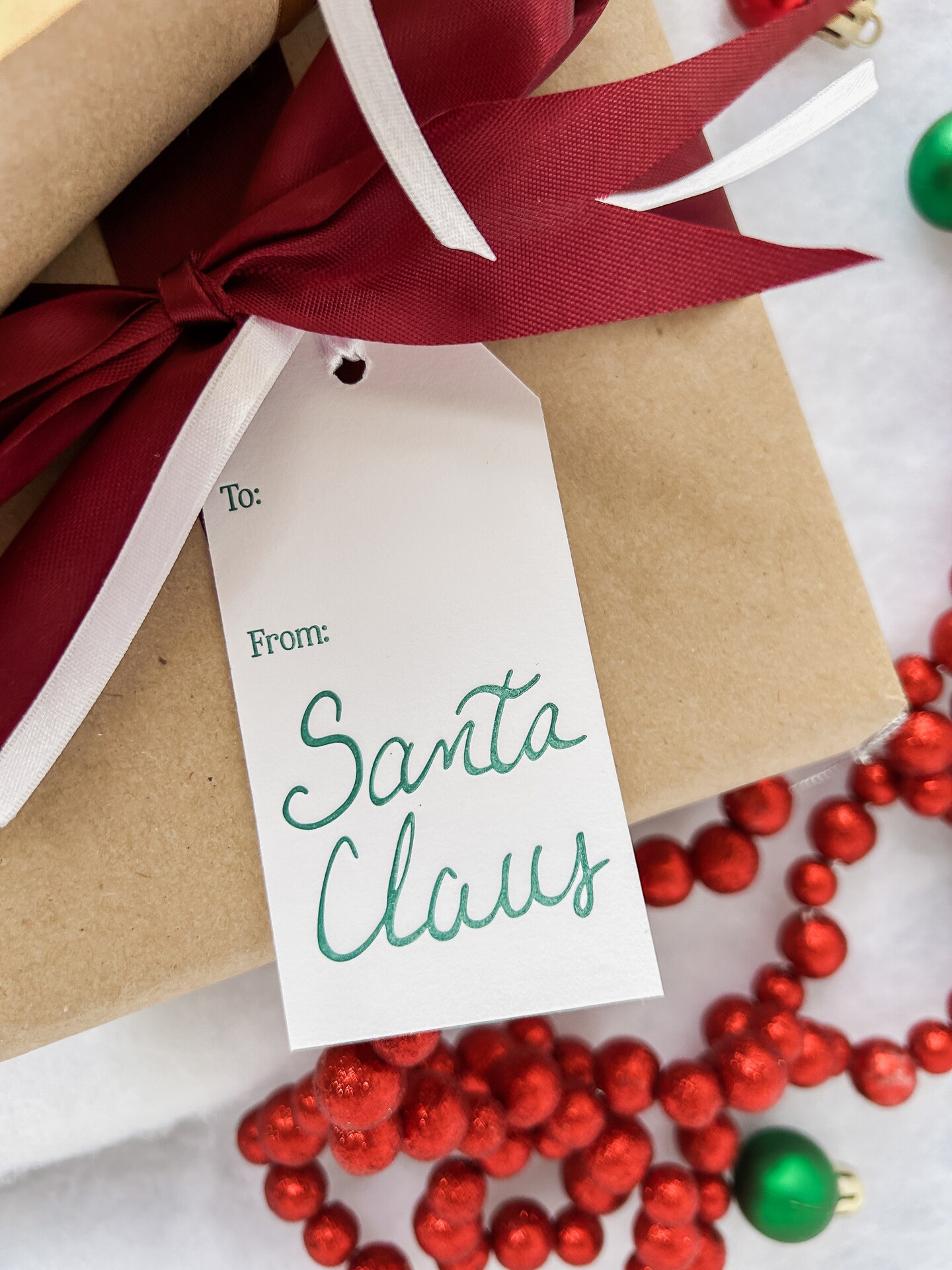 From Santa Claus Letterpress Gift Tag, Red Calligraphy Luggage Tag ...