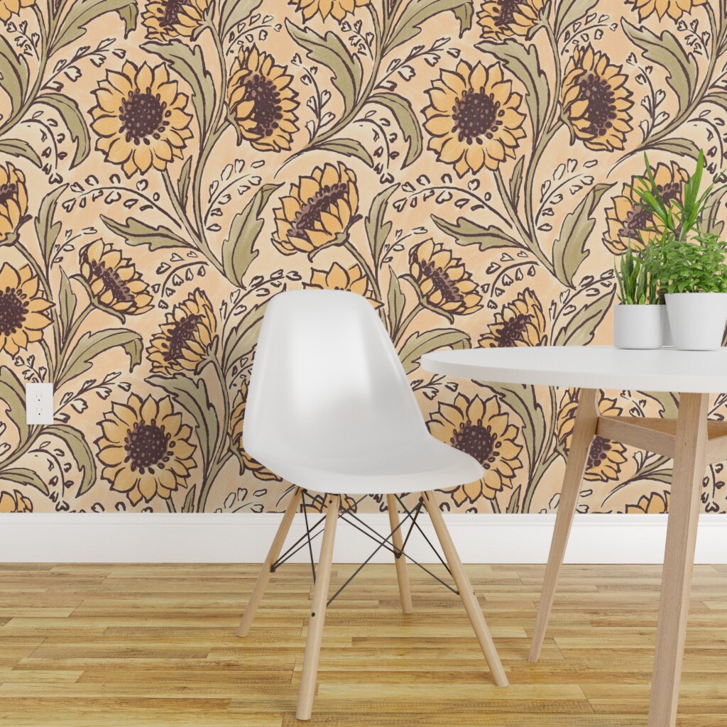 Pre-Pasted Wallpaper 2FT Wide Flower Sunflowers Floral Country Nature ...