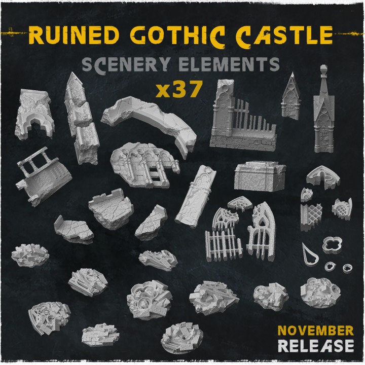 37pc Ruined Gothic Castle Miniature Basing materials 28mm 32mm DnD ...