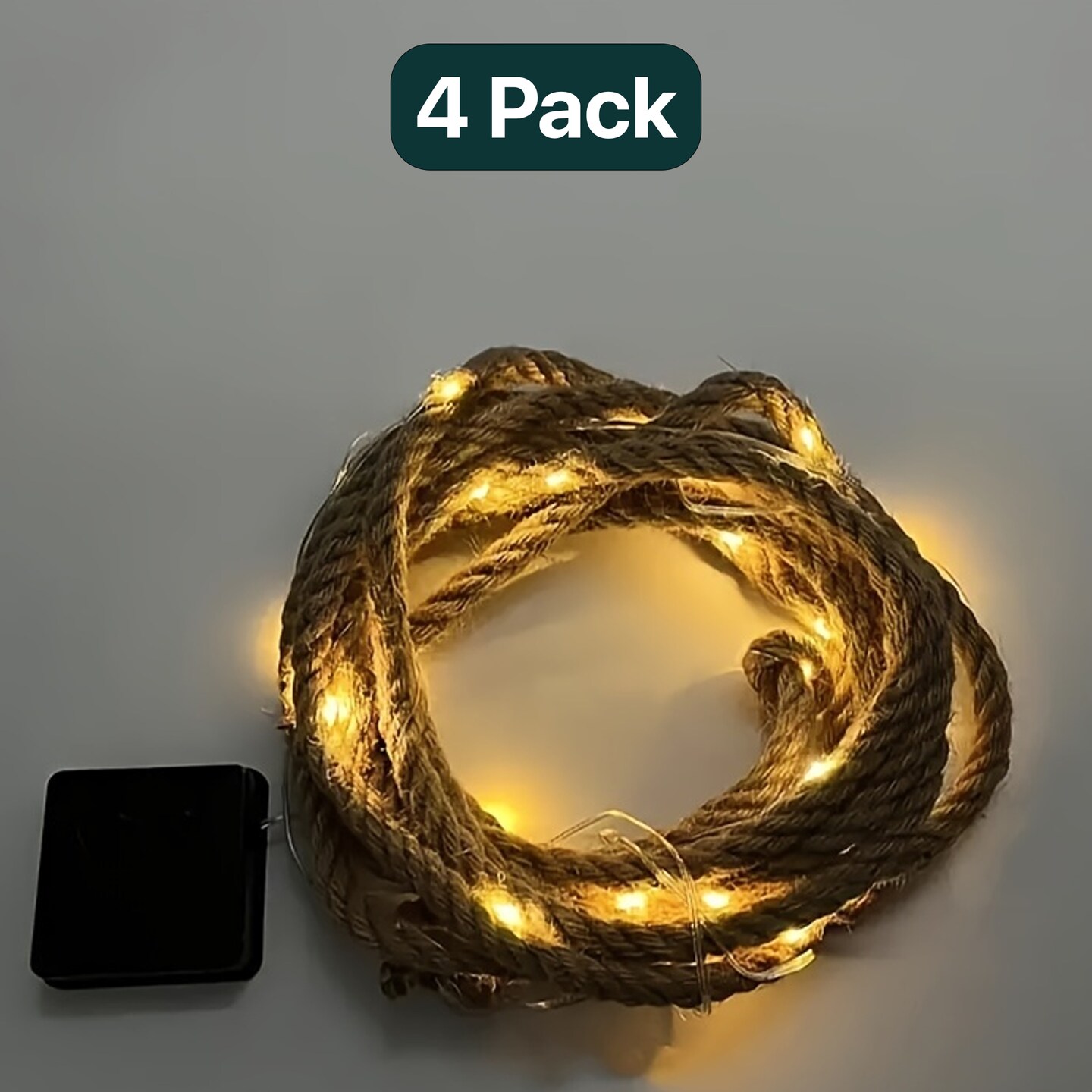 30 LED Woven Rope Fairy Lights – Battery Operated Rustic String Garland ...
