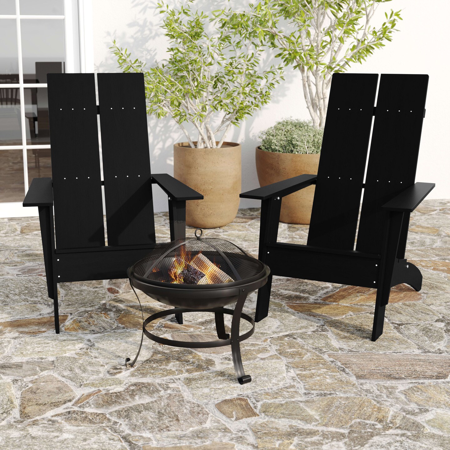 Merrick Lane Wellington Outdoor Set with Modern Adirondack Rocking ...