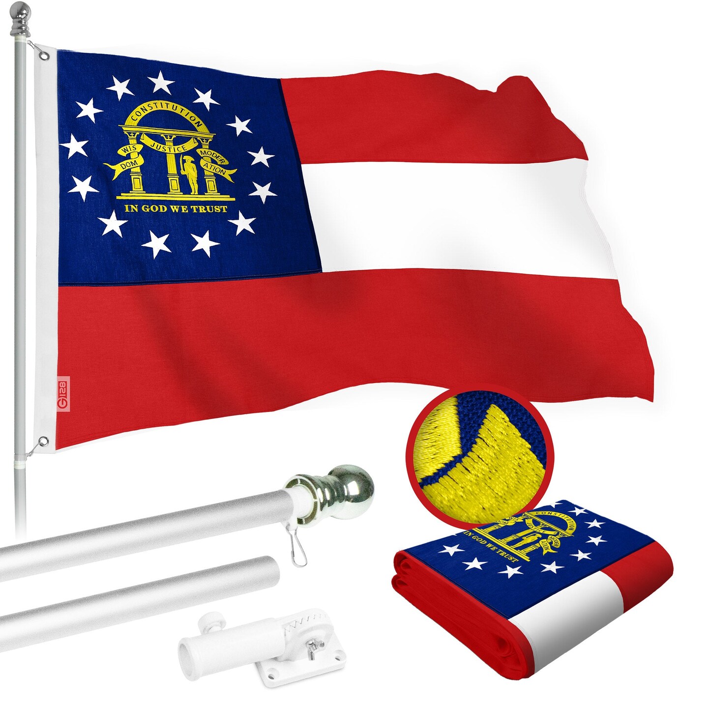 G128 Combo Pack: 5 Ft Tangle Free Spinning Flagpole (Silver) & Georgia ...