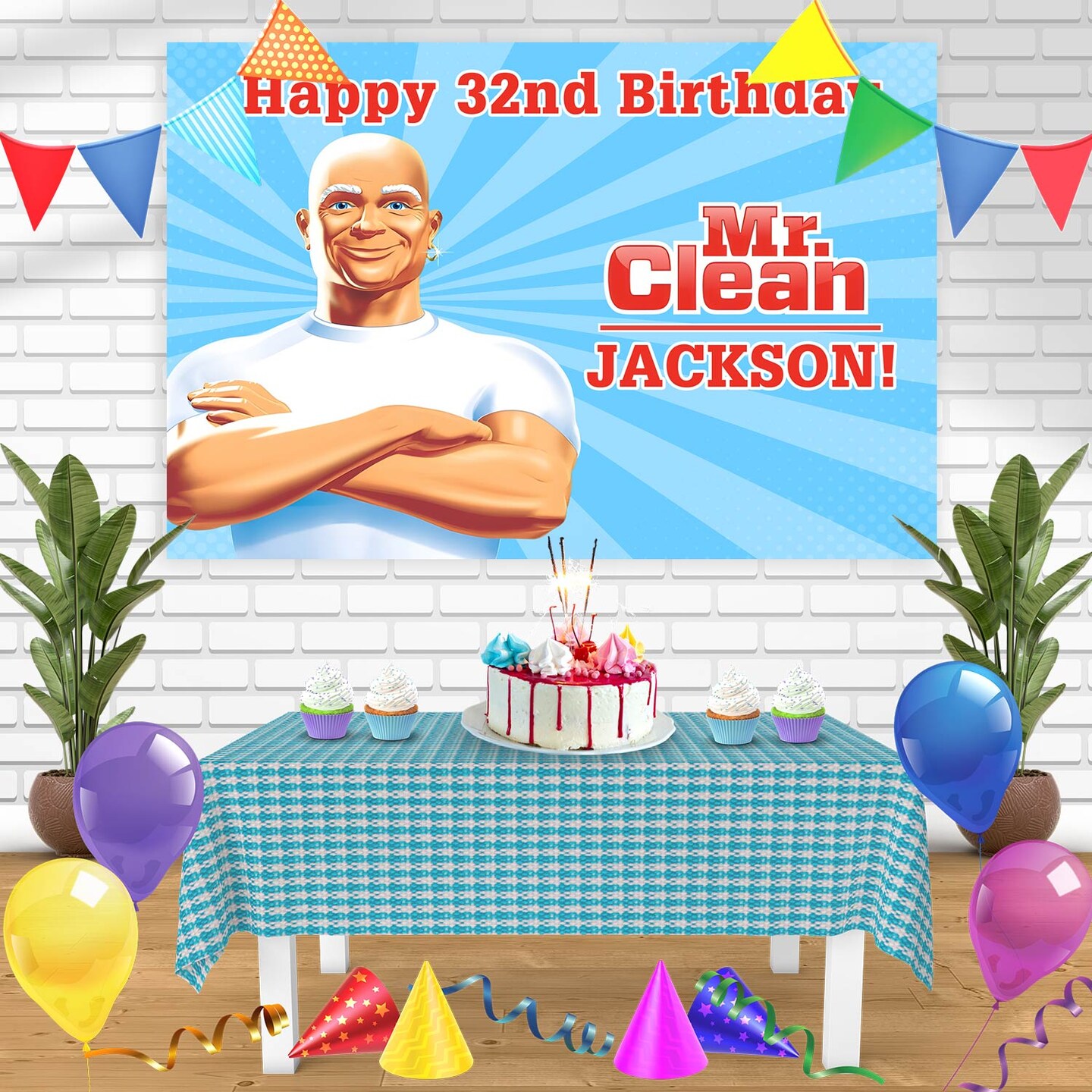Mr. Clean Birthday Banner Personalized Party Backdrop Decoration 60 x ...