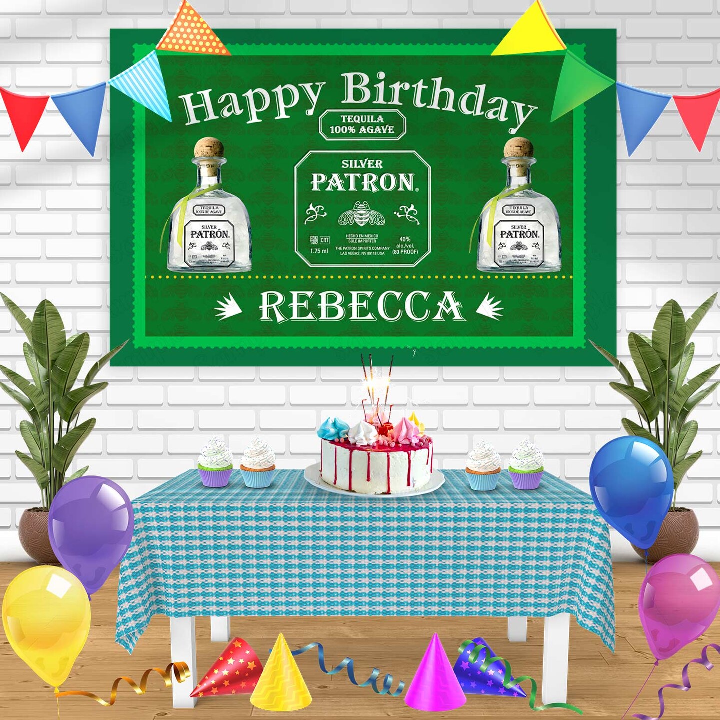 Patron Tequila Silver Birthday Banner Personalized Party Backdrop ...