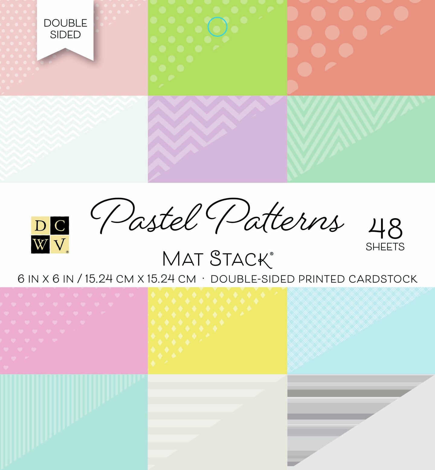DCWV Double-Sided Cardstock Stack 6"X6" 48/Pkg-Pastel Patterns, 12 ...