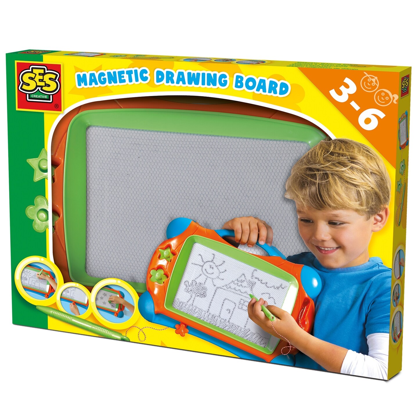 SES Creative: Magnetic Drawing Board - Doodle Pen, Star & Flower Stamps ...