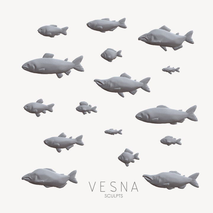 50pc Fish Miniature 3D Printed DnD Scatter Terrain Dungeons and Dragons ...