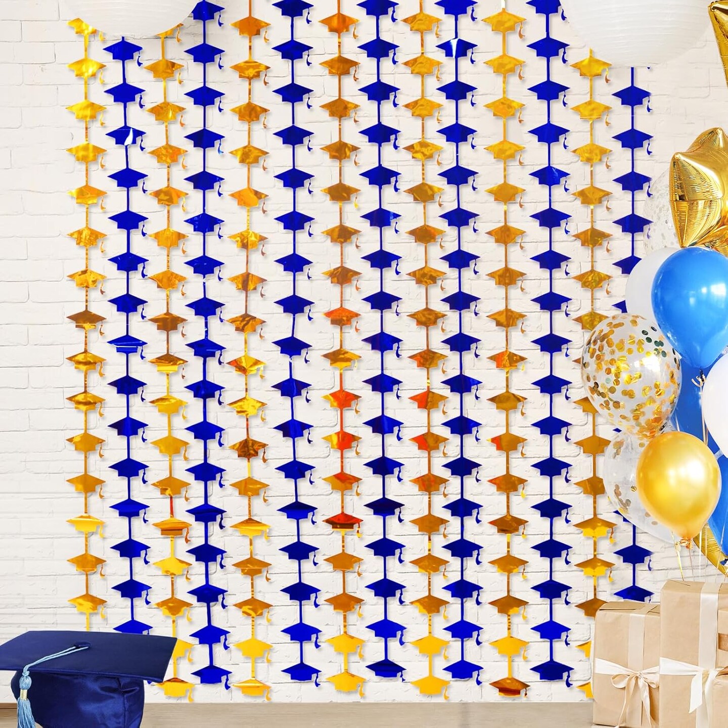 2025 Graduation Party Decorations, 2 Pack Blue and Gold Foil Fringe ...