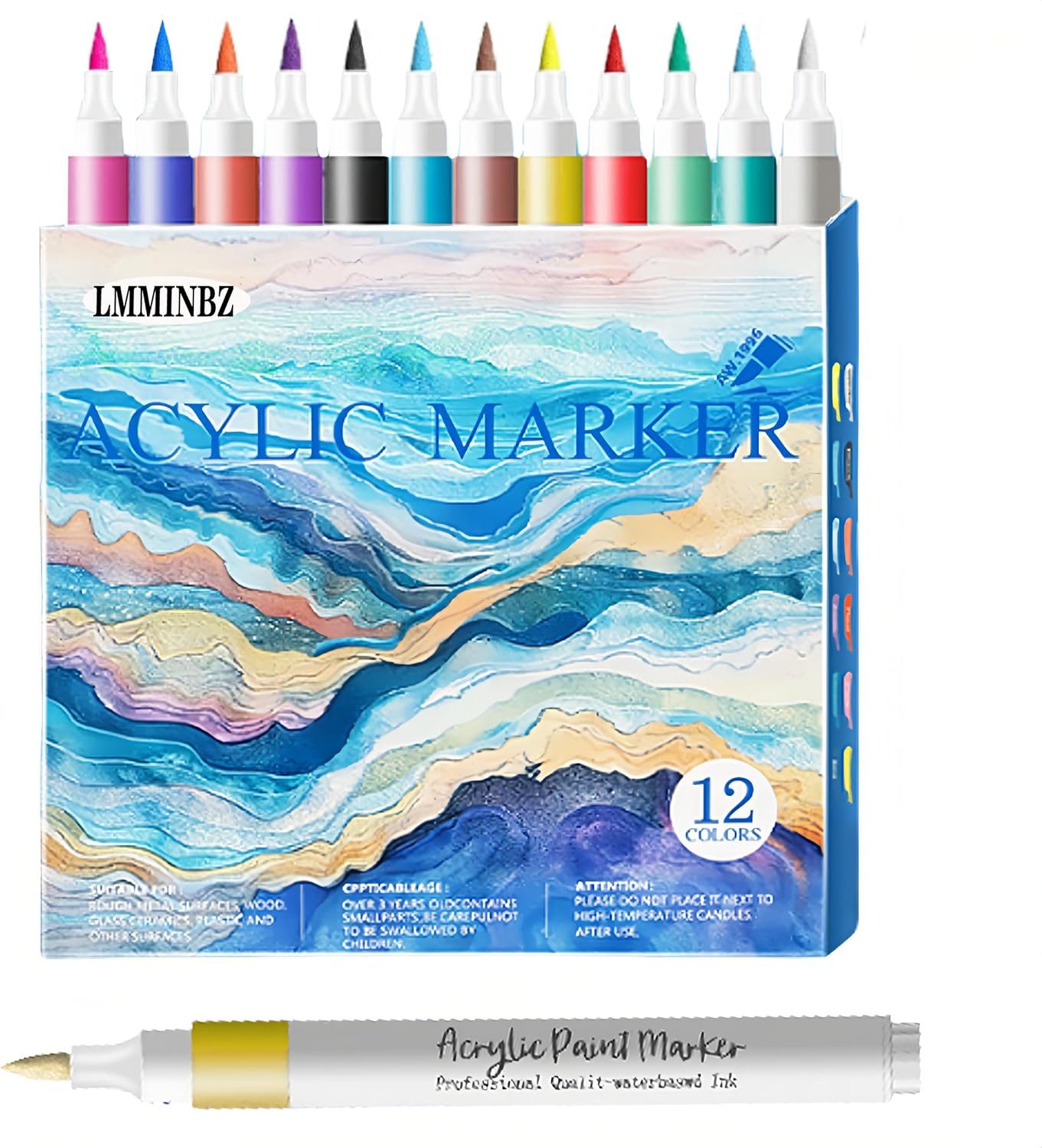 12 Colors Acrylic Paint Markers Brush Tip for Wood Rock Fabric Ceramic ...