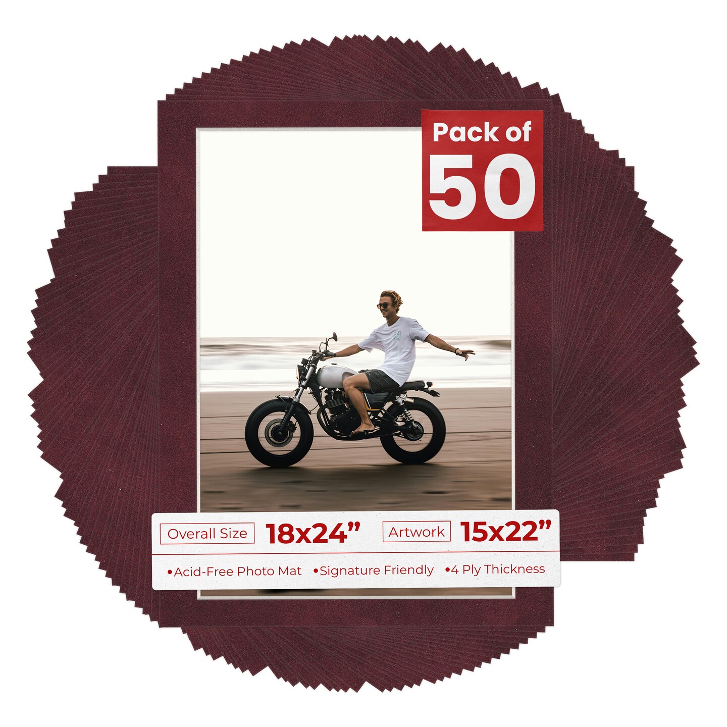 Dark Red Suede Mat Board for 18x24 Frames - Fits 15x22 Photos, Color ...