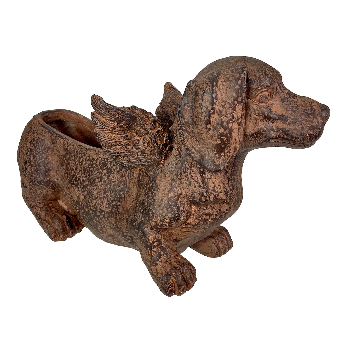 Flying Wiener Dog Planter 18" Brown, With Drain Hole, Rustic Garden ...