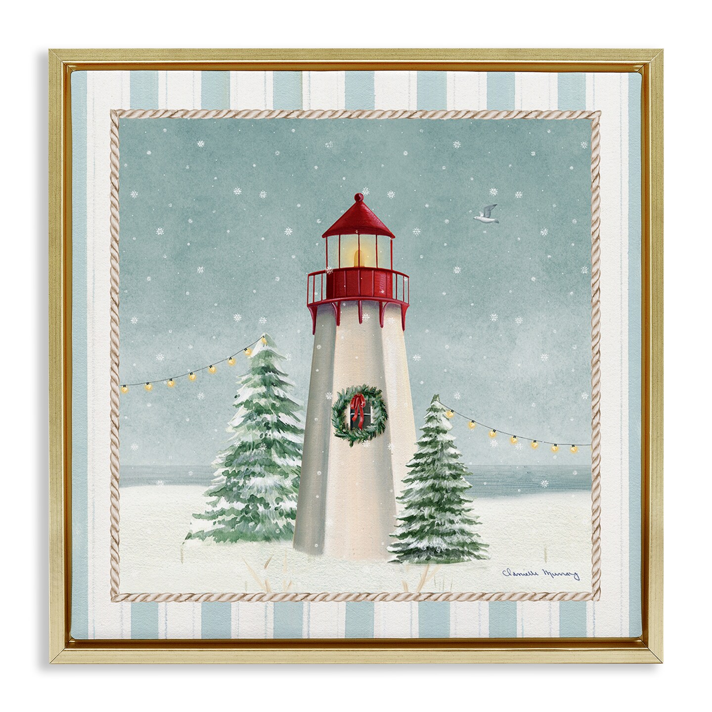 Stupell Industries Coastal Holiday Lighthouse Floating Frame By ...