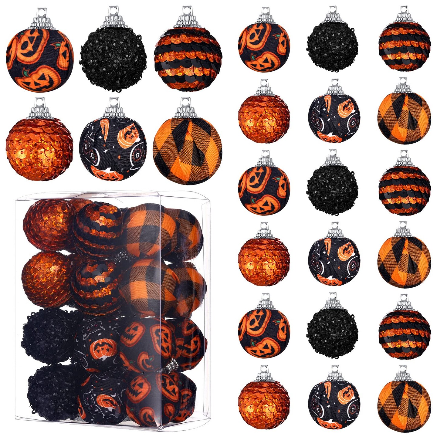 Lenwen 24 Pcs Halloween Tree Ball Ornaments 1.18 Inch Halloween Tree ...