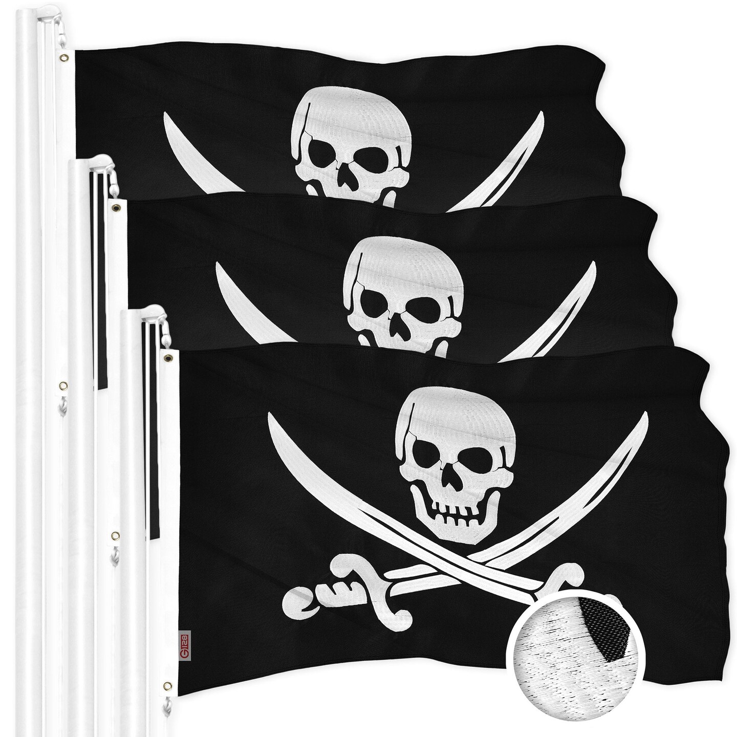 G128 3 Pack: Pirate Jolly Roger Swords Flag | 1x1.5 Ft | ToughWeave ...