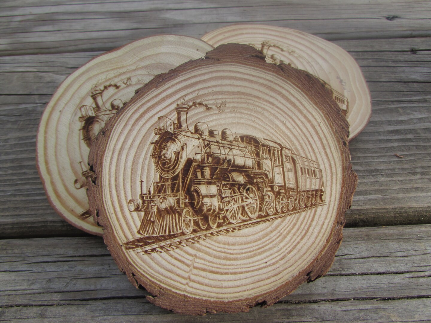 Engraved Wood Coaster with Vintage Train Design, Rustic Locomotive ...