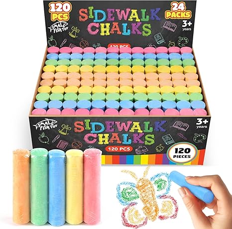 120 PCS Sidewalk Chalk Kids Set: 24 Packs 5 Colors Chalks, Washable ...