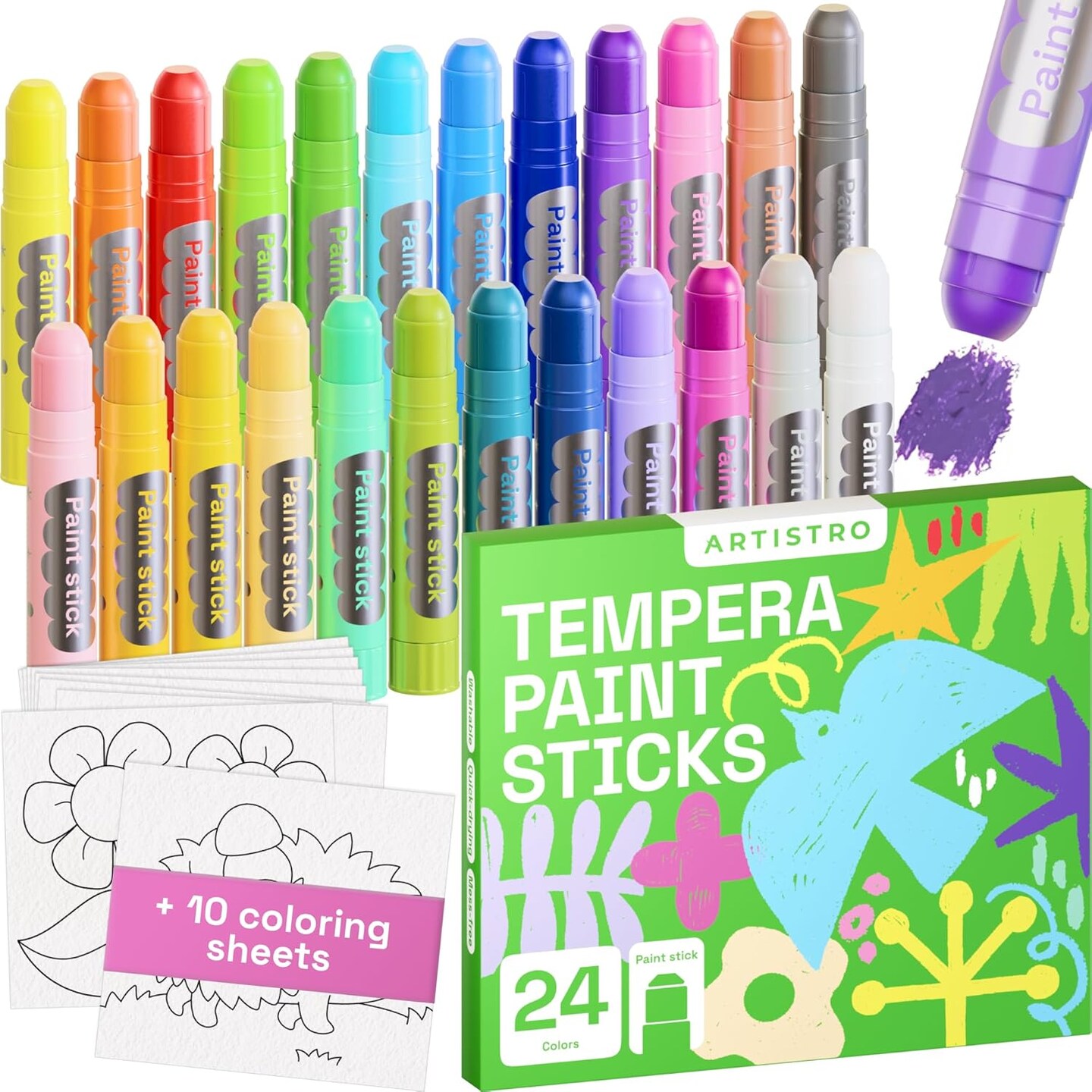 24 Washable Tempera Paint Sticks – Non-Toxic Twist Markers for Kids ...