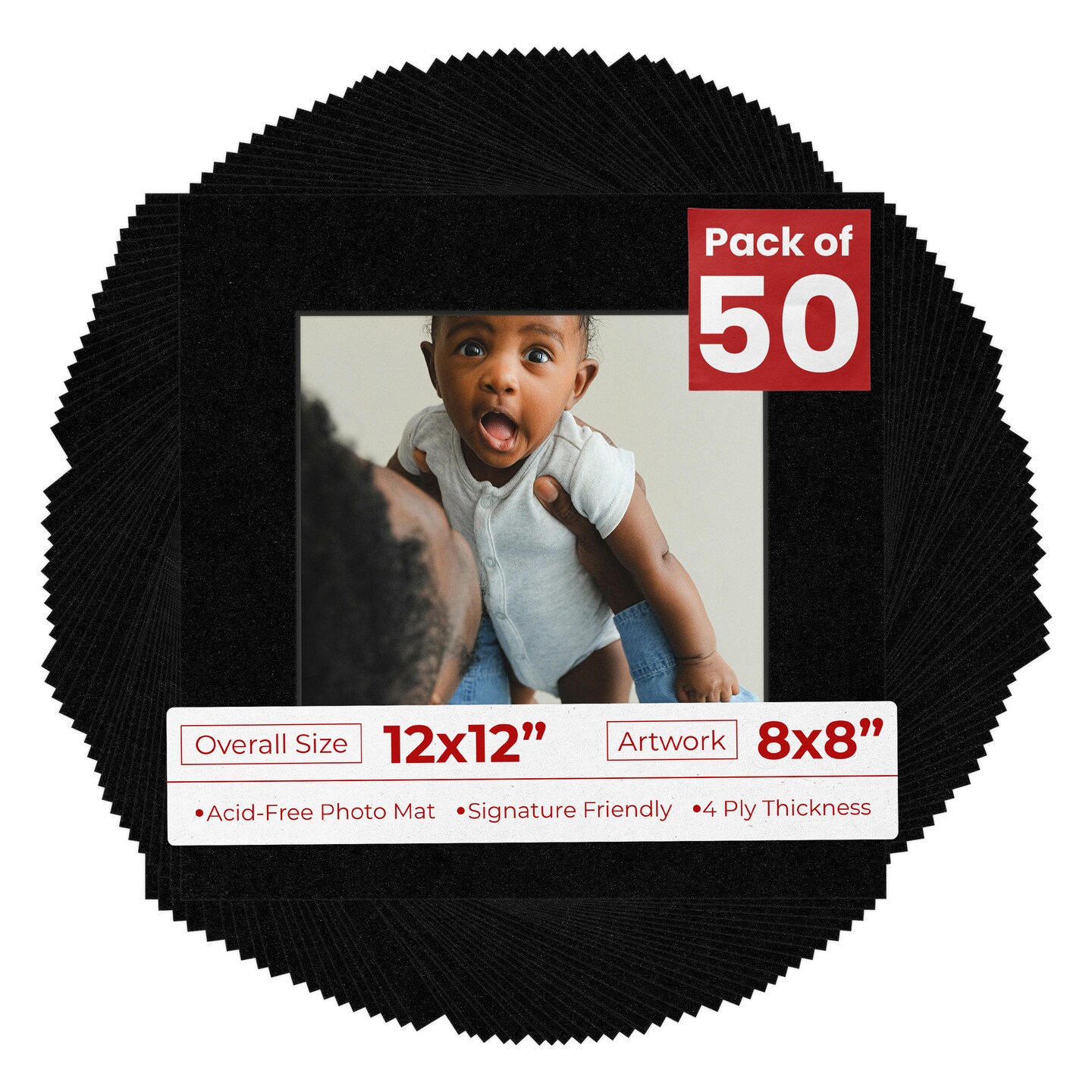 Black with Black Core Mat Board for 12x12 Frames - Fits 8x8 Photos ...