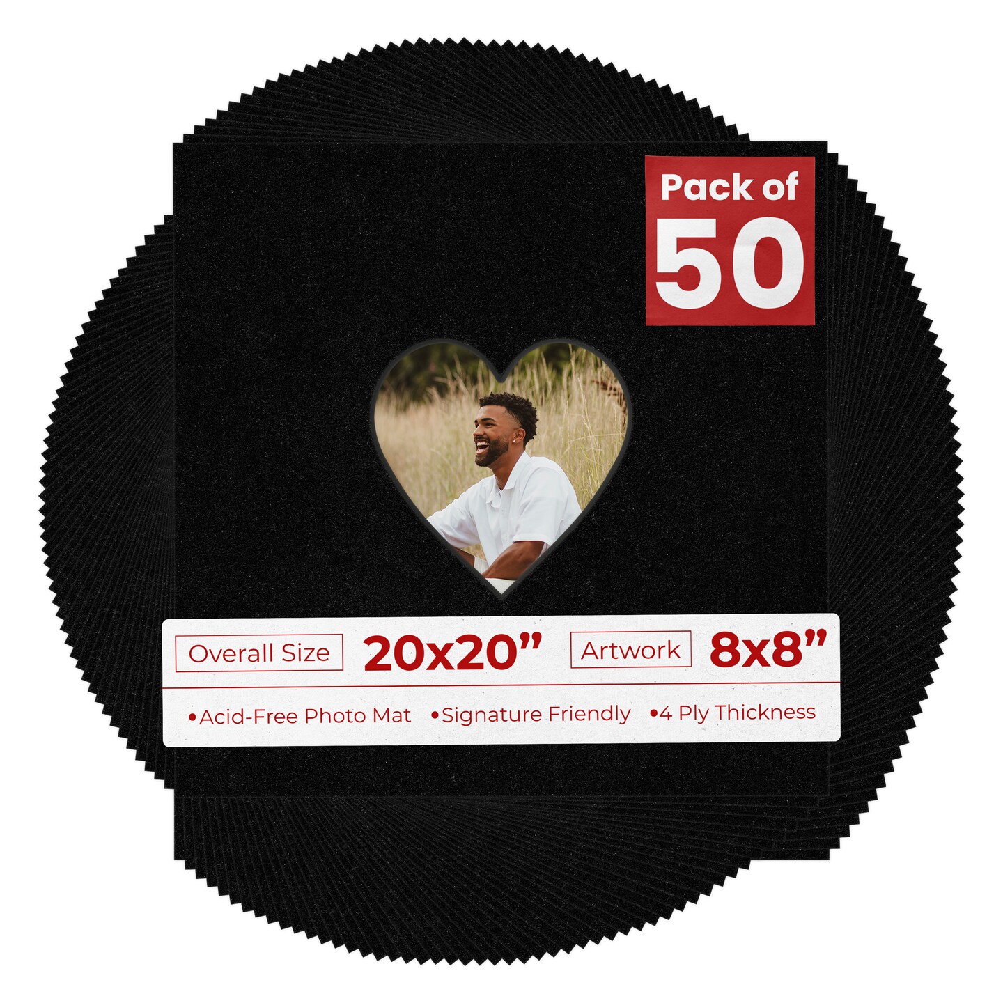 Black with Black Core Mat Board for 20x20 Frames - Heart Opening for ...