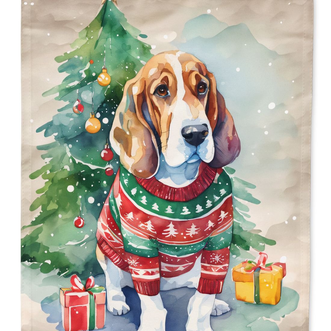 Edge Collections - 28" X 40" - Multicolor - Basset Hound Christmas ...
