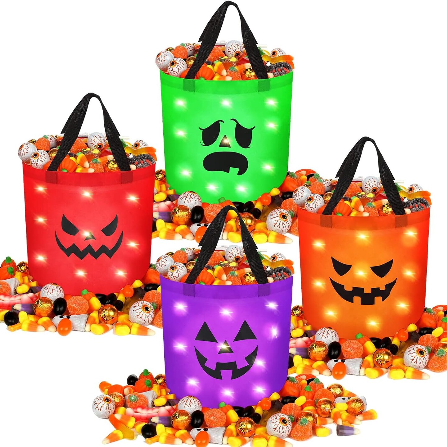 4 Pcs Light up Halloween Trick or Treat Bucket Reusable (Red, Green ...
