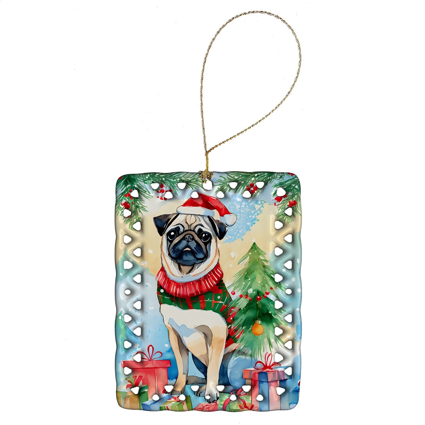 Edge Collections - 2.80" X 0.15" - Multicolor - Holiday Pug Porcelain ...