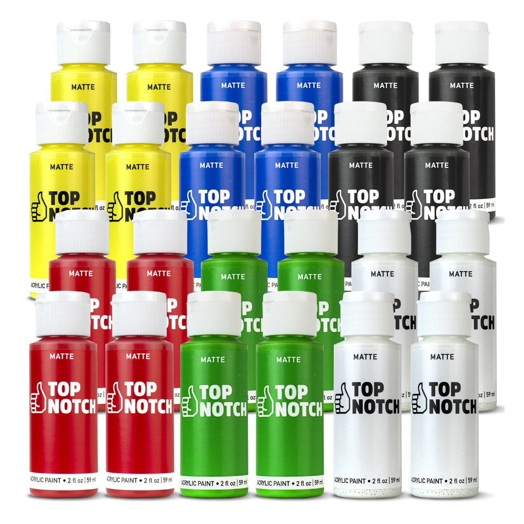 Top Notch Essential Acrylic Paint Set – 24 Count Craft Paint, 2 Fluid ...