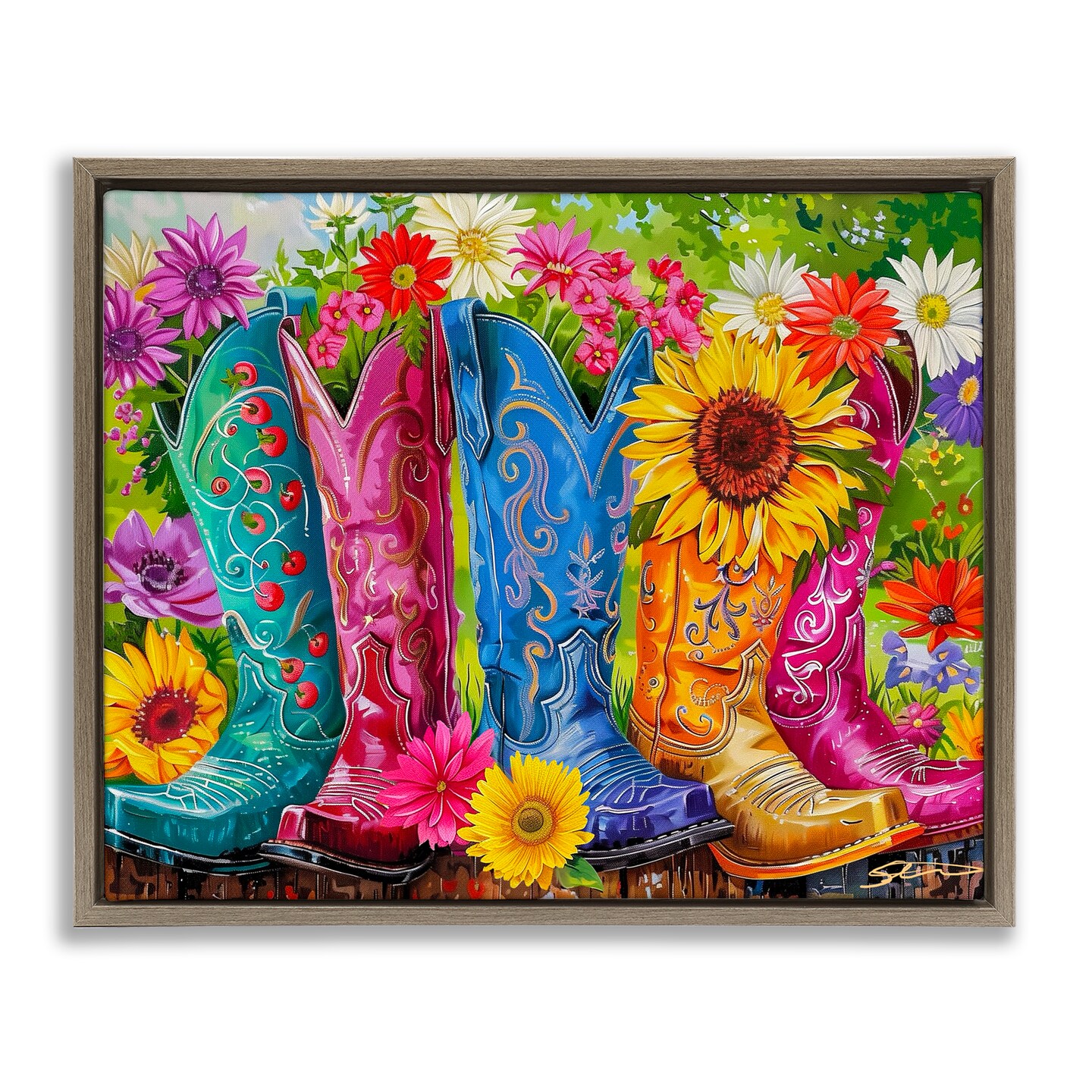 Stupell Industries Cowboy Boots and Sunflowers Floating Frame, design ...