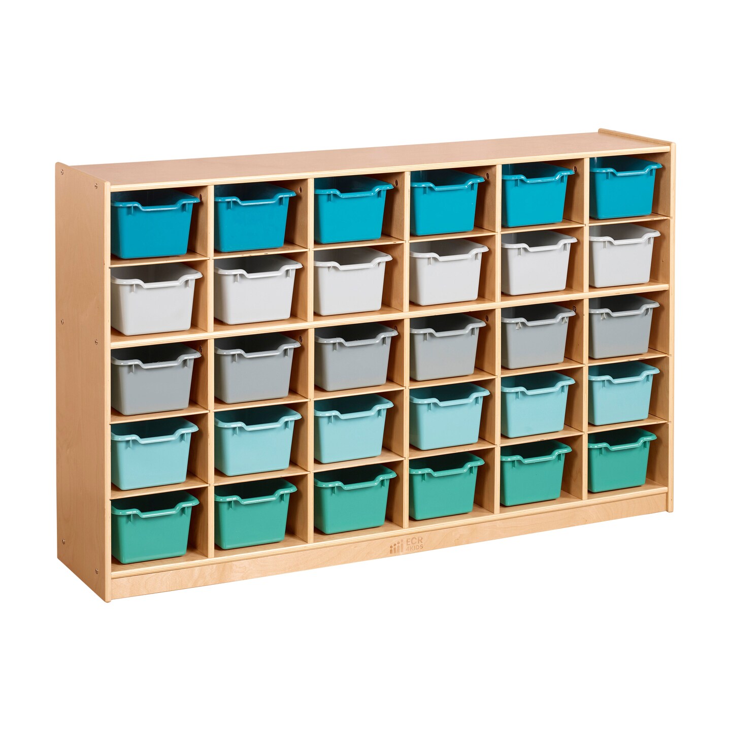 30 Cubby Mobile Tray Cabinet with 30 Scoop Front Storage Bins, 5x6 ...