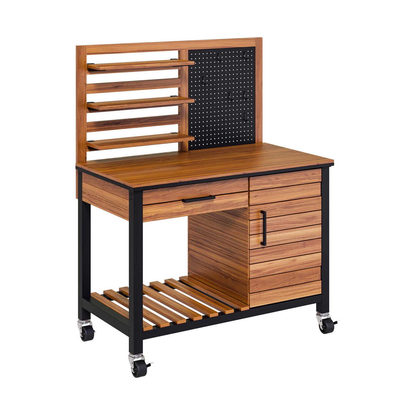 Seville Classics HOME Outdoor Acacia Wood Mobile Potting Bench, Color ...