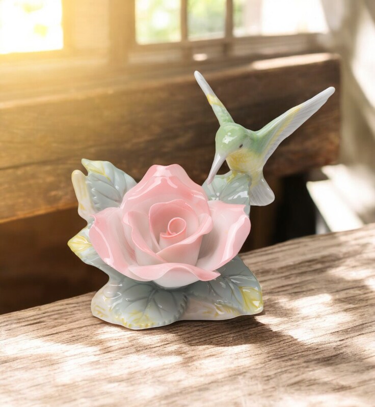 Ceramic Hummingbird with Peace Rose Figurine, Bird Watcher Gift, Gift ...
