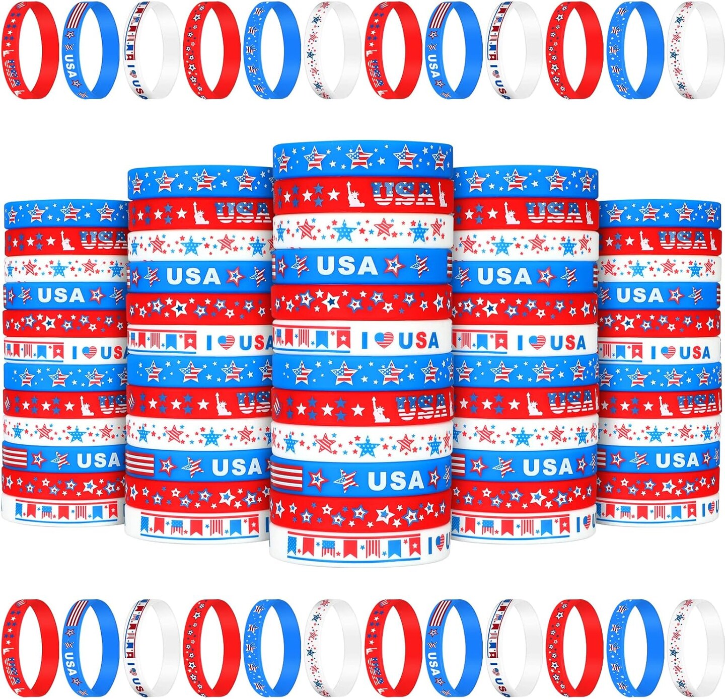 60 Pcs Patriotic Party Favors Bracelets 4th of July American Flag USA ...