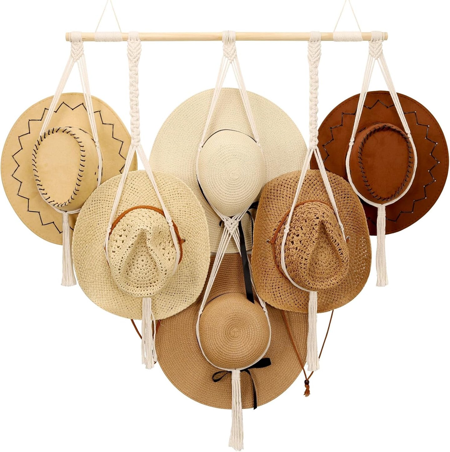 Macrame Hat Hangers Boho Hat Rack for Wall Hat Holder Display Organizer ...