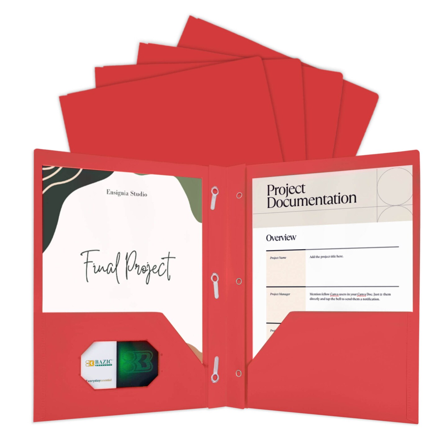 BAZIC Poly 2-Pockets Portfolio - Red Color w/ 3-Prong Fastener | Michaels