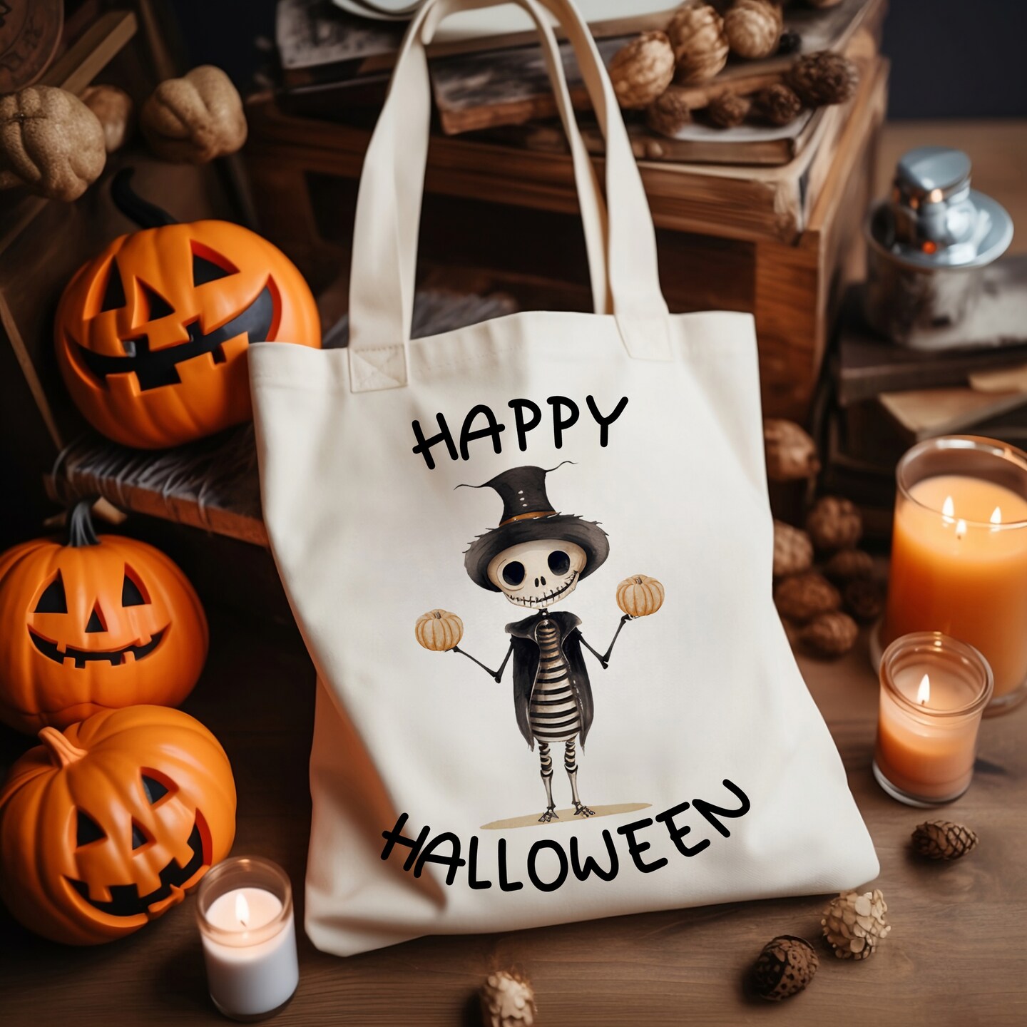 Happy Halloween Canvas Tote Bag | Cute Trick-Or-Treat Bag | School ...