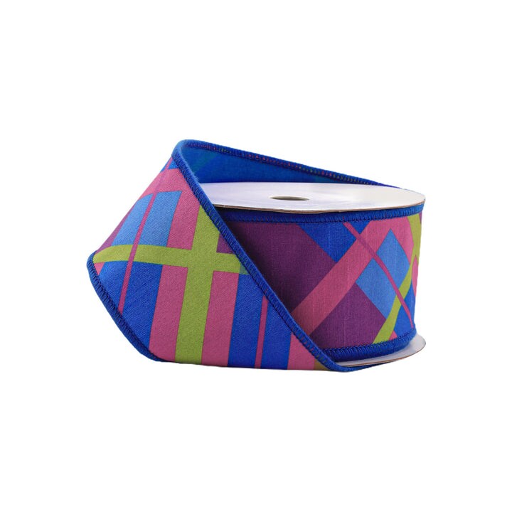 LaRibbons 2 1/2" - 4" Wired Dupioni Ribbon | Bias Plaid w/ Taffeta ...