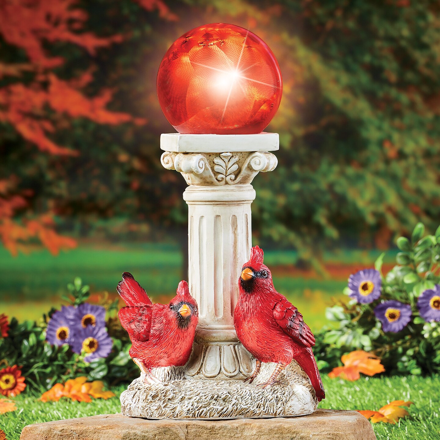 Collections Etc Solar Powered Hand-Painted Cardinals Orb Light, Count ...