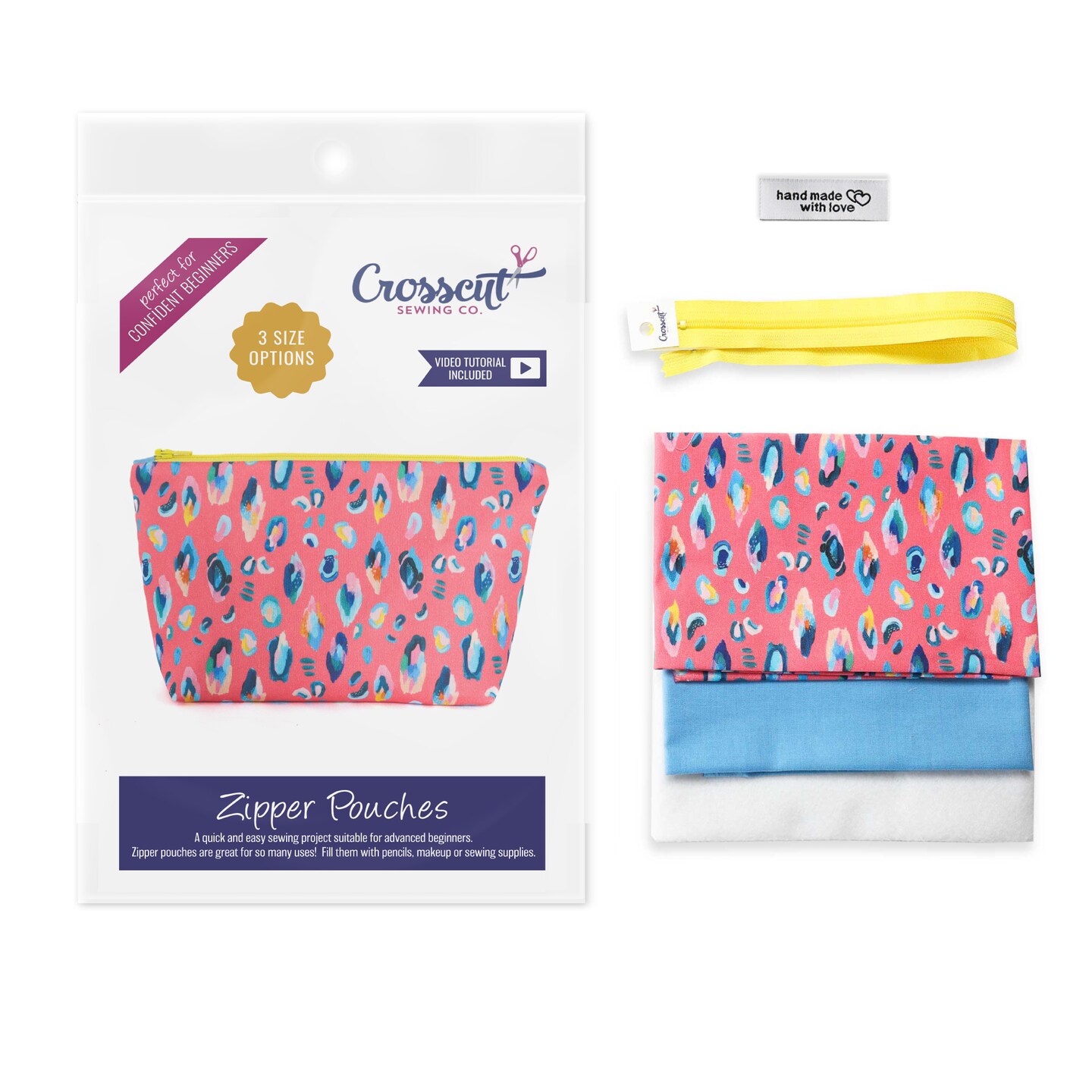 Crosscut Sewing Co.® Zipper Pouch Sewing Project Kit for Beginners with ...