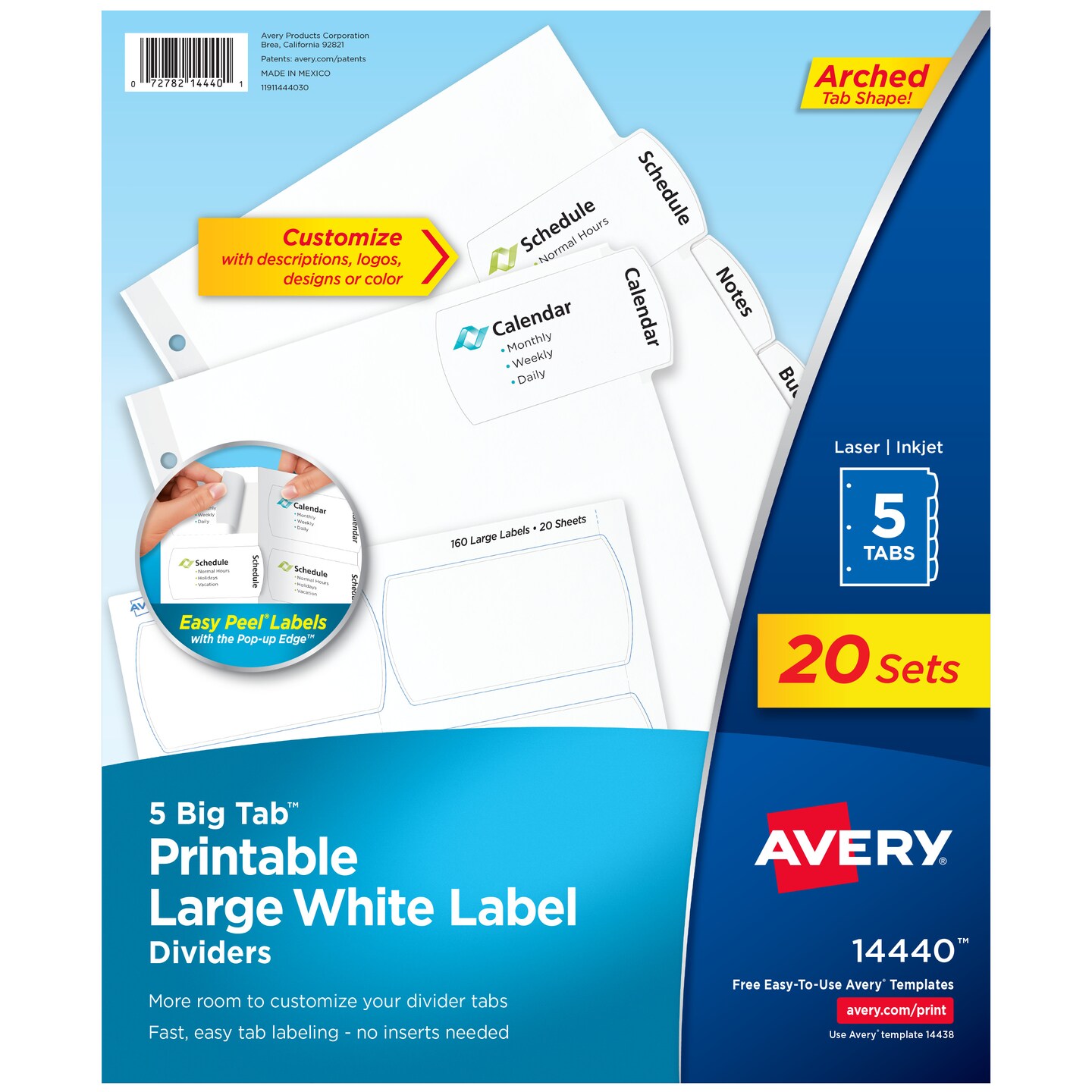Avery Big Tab Printable Large White Label Dividers, 5-Tab with Easy Peel Labels, Dividers for 3 ...