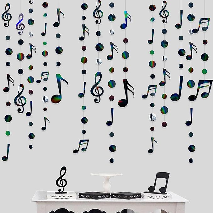 Music Party Decorations Black Iridescent Music Notes Polka Dot Garland ...