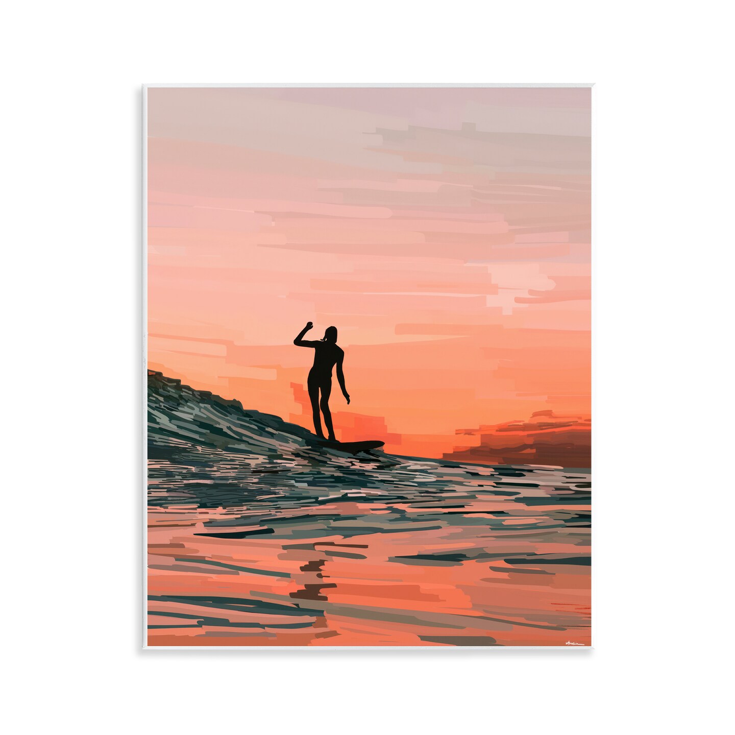 Stupell Industries Woman Surfing at Sunset Wall Plaque Art Design by ...