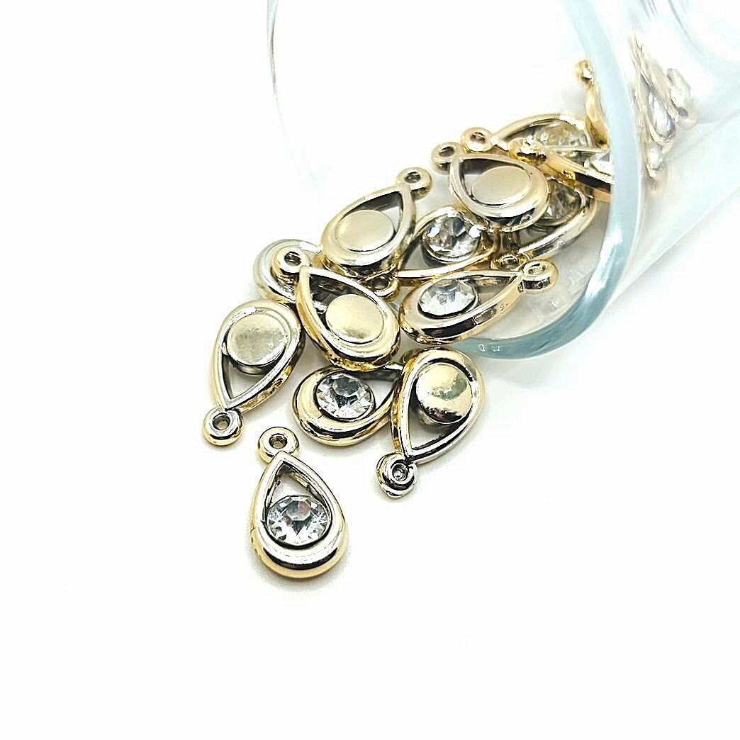 4, 20 or 50 Pieces: Light Gold Toned Acrylic Charm with Rhinestone ...