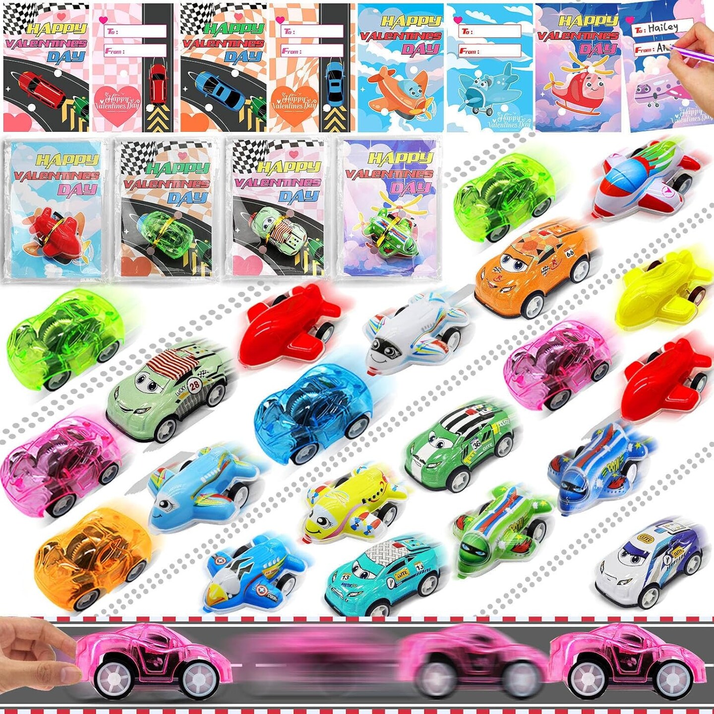 28 Pack Valentines Day Gifts for Kids with 28 Different Pull Back Car ...