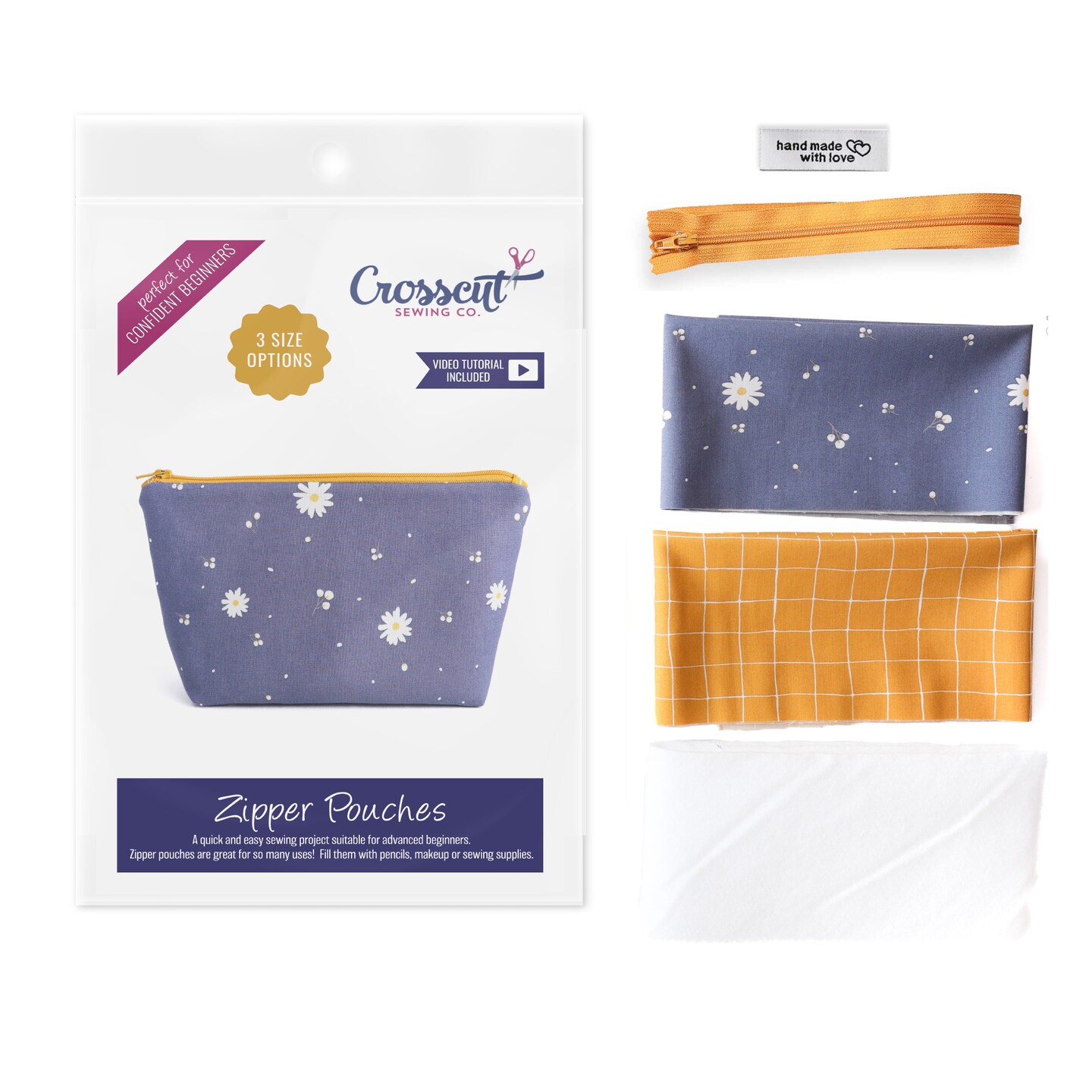 Crosscut Sewing Co.® Zipper Pouch Sewing Project Kit for Beginners with ...