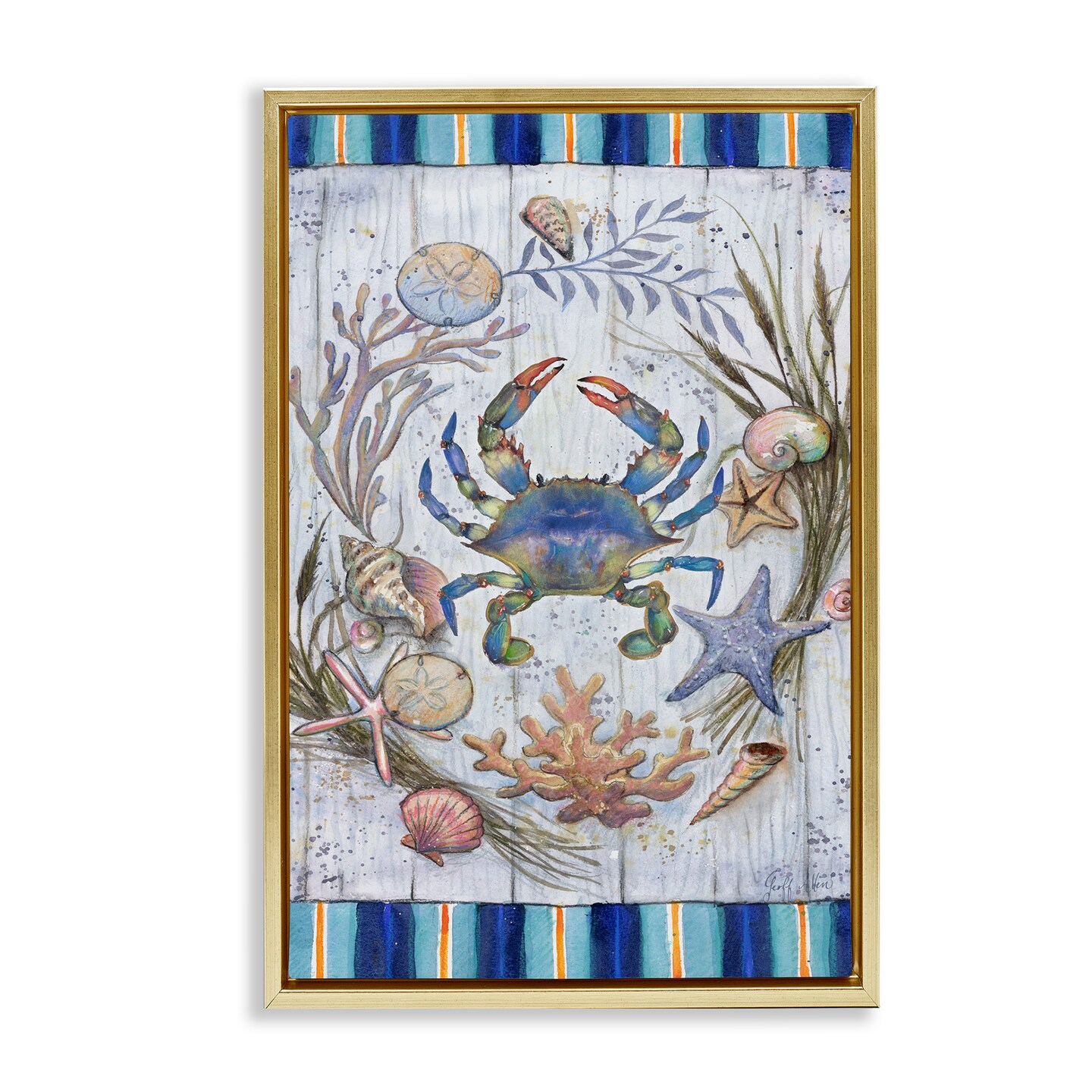 Stupell Industries Coastal Wreath & Crab Framed Floater Canvas Wall Art ...