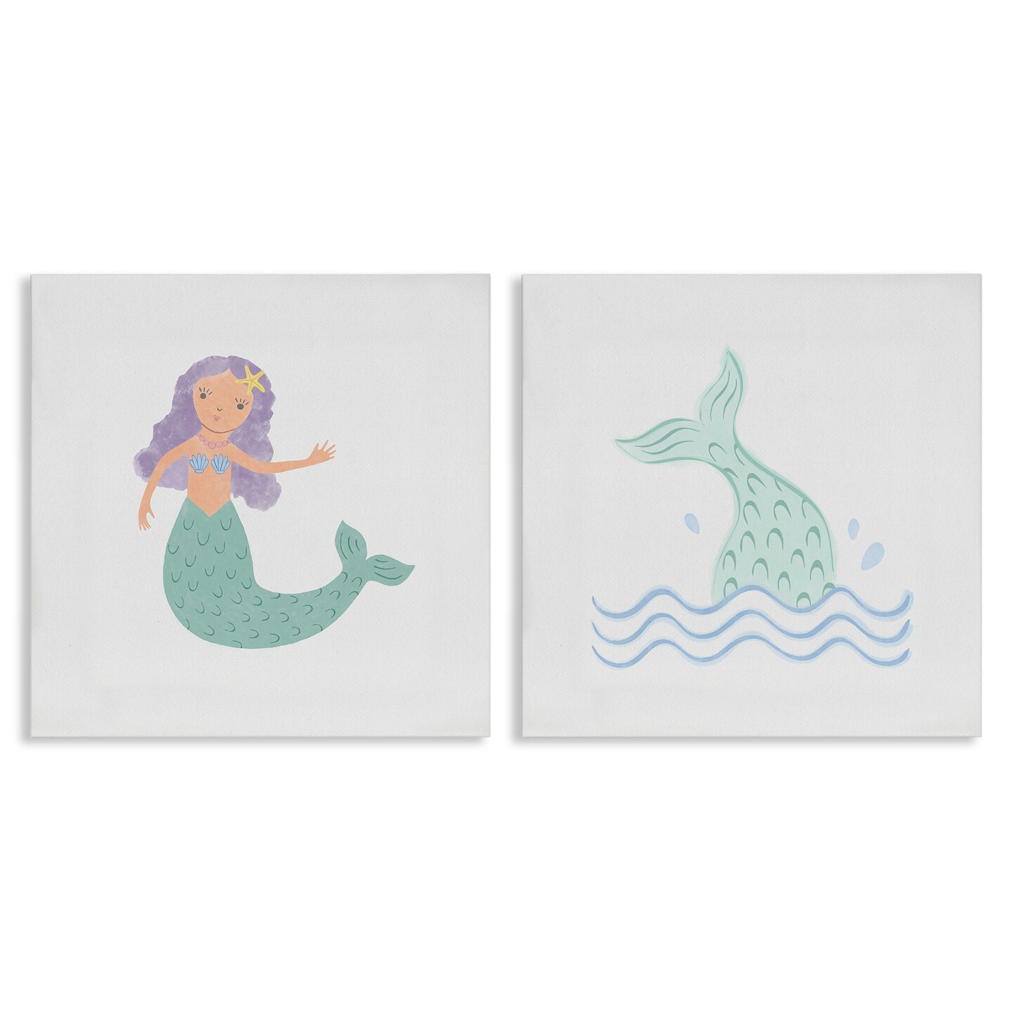 Stupell Industries Ocean Mermaid Splash 2 pc Canvas Wall Art Set Design ...